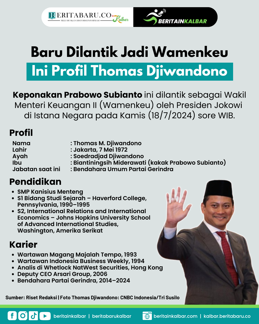 INFOGRAFIS Profil Thomas Djiwandono: Keponakan Prabowo Dilantik Jadi ...